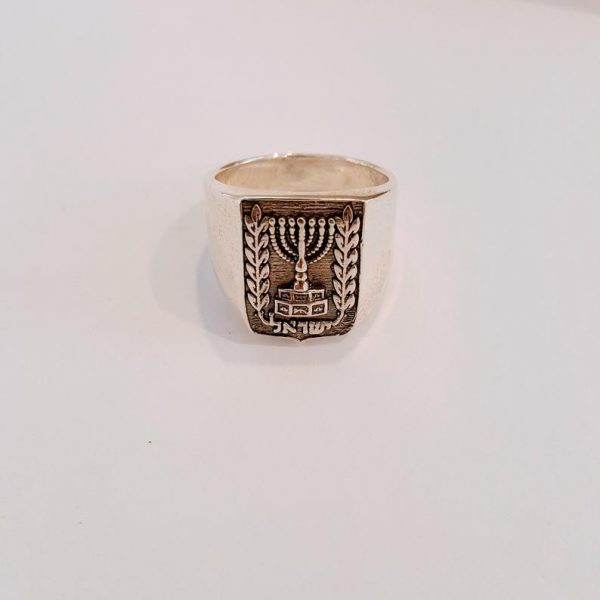 Emblem of Israel Signet Ring, Sterling silver classic Menorah band ...