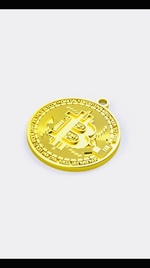 21k gold Bitcoin pendant, (Necklace), authentic coin, double side, real ...