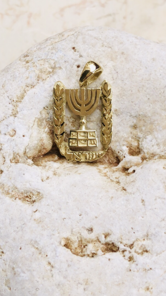 14k Gold Emblem of Israel Signet pendant, Menorah Necklace, Israeli ...